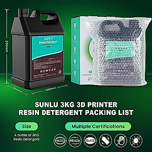 SUNLU 3D Resin Cleaner,3D Printer Resin Detergent, Hand-Washable Cleaner for 3D Printed Resin, Non-Toxic Reusable Resin Cleaner, Compatible with 3D Printing Resins, UV Resin, Epoxy Resin, 3KG Pack