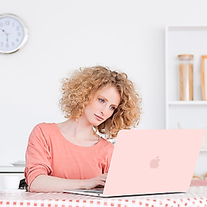 G JGOO Compatible with MacBook Air 13 inch Case 2022 2021 2020 2019 2018 Release M1 A2337 A2179 A1932 Touch ID, Matte Plastic Hard Shell Case + 2 Keyboard Covers + 50 Pcs laptop sticker, Chalk Pink