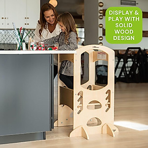 Little Partners Kids Learning Tower Adjustable Height Kitchen Step Stool for Toddlers, Encourages Learning, Independence, and Engagement, Safety Climbing Tower for Kitchen Counter (Natural)