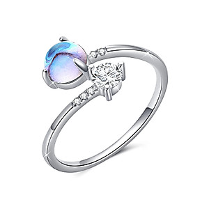 CUOKA MIRACLE Turquoise/Moonstone Ring 925 Sterling Silver Turquoise/Moonstone Adjustable Ring Hypoallergenic Ring for Sensitive Ears Jewelry Gift for Women (Moonstone)