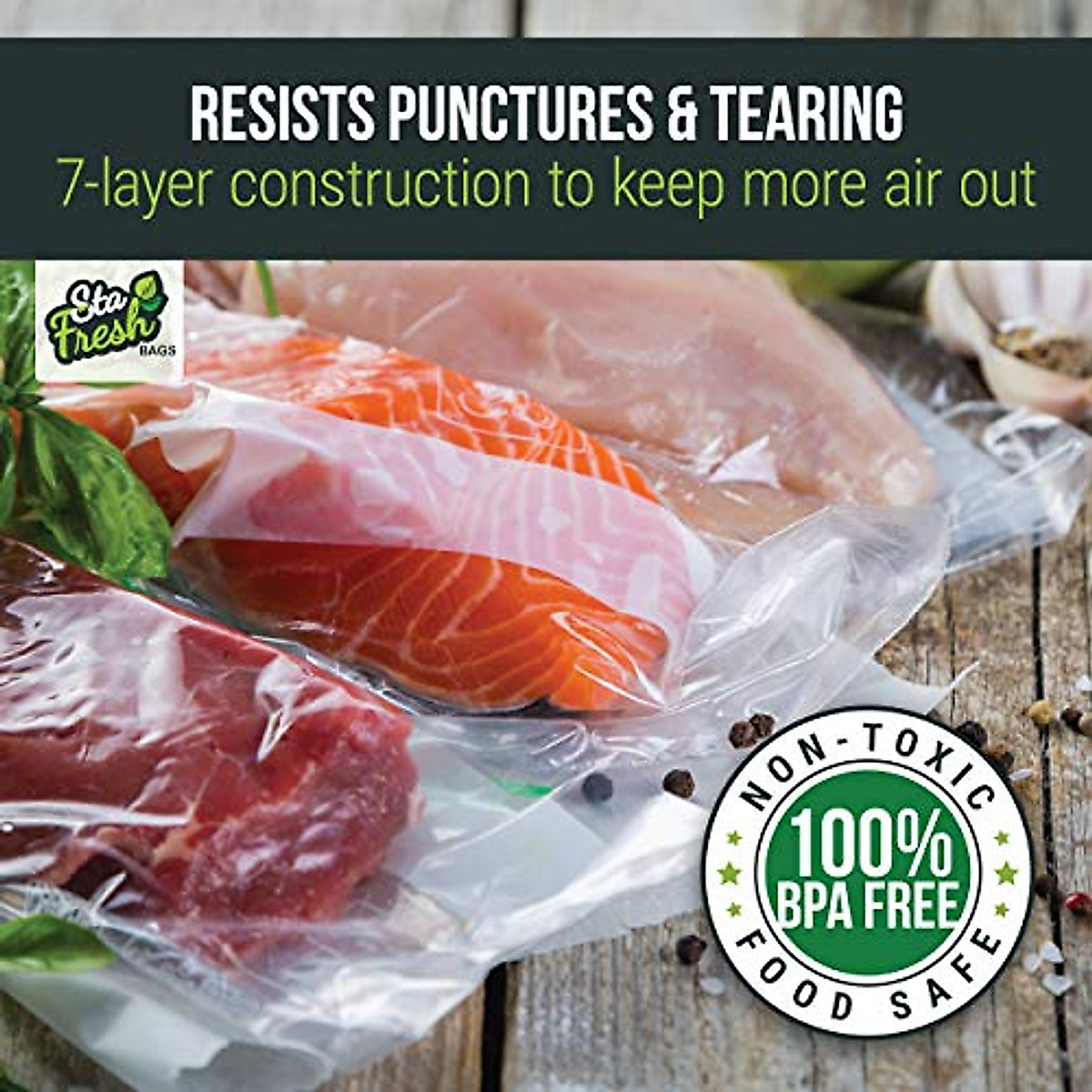 Keep Fresh Bags Food Vacuum Sealer Bags (6” x 12”, 100 Count), Pint Size Bags 3.5mil, Freezer, Bulk Food Storage KF612