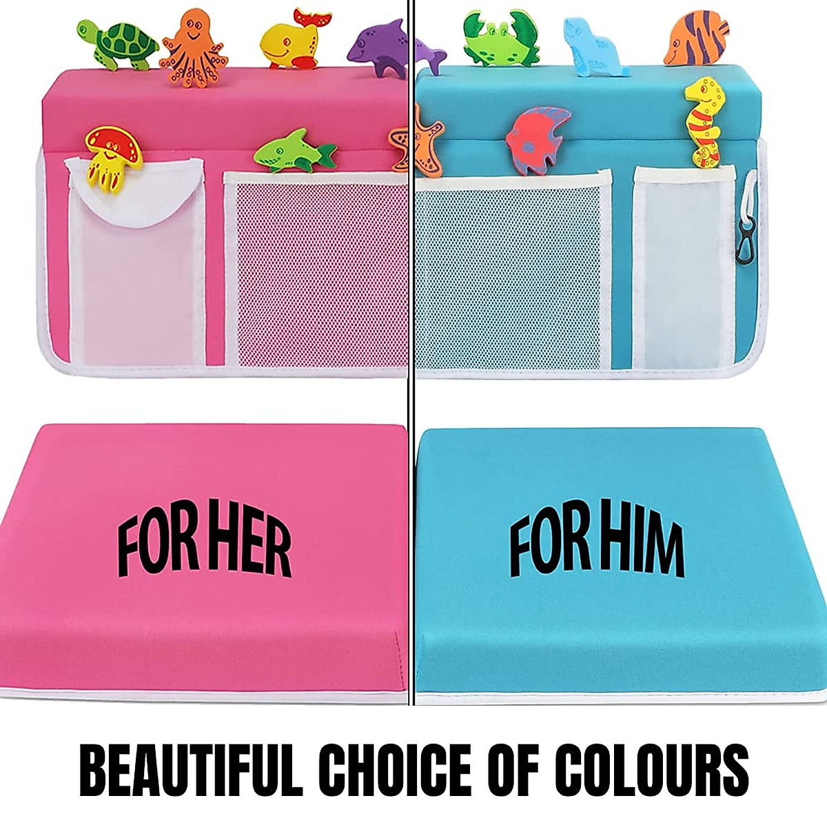 Supa Ant Baby Bath Kneeler and Elbow Rest Pad Set - The Bathtub Kneeler and Elbow Rest Set with Built-in 5 Pockets Organizer (8-Suction Cup) Bath Kneeling Pad for Bathing Baby - Pink