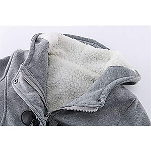 JiangWu Womens Fashion Horn Button Fleece Thicken Coat with Hood Winter Warm Jacket (Large, Light-gray)