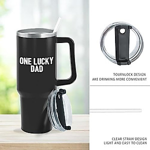 One Lucky Dad Tumbler 40 oz Tumblers with Handle Insulated Tumblers Stainless Steel Tumbler