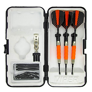 Sure Grip Viper Orange Soft Tip Darts with Dart Case & Accessories Choice of Flights 16 or 18 Grams Plus I Love Darts Bracelet (Harrows Quantum, 18g)