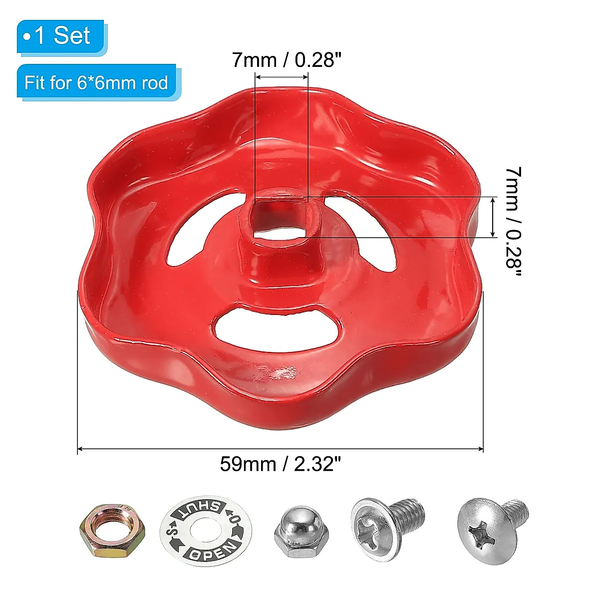 PATIKIL Outside Faucet Handle Square Stem Hole 7x7mm, Cast Iron Faucet Round Wheel Handle Replacement Water Spigot Handle with Screws Spacer, Red