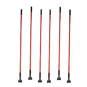 Matthew Cleaning Commercial Quick-Change Dust Mop Handle with Clip-on Metal Gripper for Heavy Duty Mop Head Replacement Holder, Fiberglass Handle 60 inch 6packs-Red
