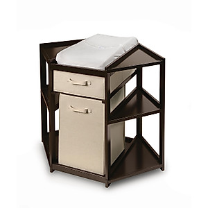 Badger Basket Corner Diaper Changing Table with Laundry Hamper, Storage Bin, and Contoured Pad for Baby - Espresso