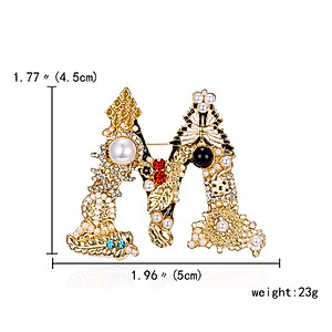 Initial Brooch Pins A-Z 26 Letters Brooches For Women Girls Colorful Enamel Alphabet Pin Pearl Crystal Lapel Pin (Initial Brooches M)