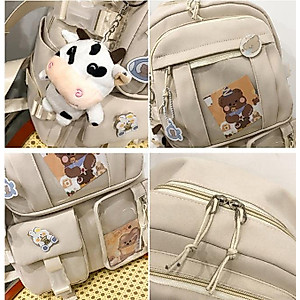 LIEEI Backpack with Cute Pins and Plush Pendant for Teen Girls School Large Capacity Waterproof School Bag Bookbag Backpacks (Pink-2)