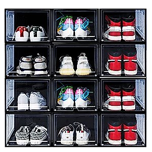 Shoe Organizer with Hard & Thick Plastic Board Shoe Storage Boxes Fits US Size 13, shoe boxes Clear Plastic Stackable Measure L14.2xW11.2xH8.5(inch) For Sneaker High Heel Storage & Display (YB-12PK)