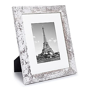 upsimples Picture Frame Distressed White with Real Glass, Display Pictures 5x7 with Mat or 8x10 Without Mat, Multi Photo Frames Collage for Wall or Tabletop Display, Set of 6