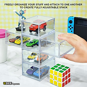 UDEE bysuva Magnet Storage Drawers – [9pcs-4.5"x3.5"x2.25"] Acrylic Craft & Bead Drawer Organizers, Clear Bins for Mini Figure, Toy & Lego, Small Jewelry Organizer, Vanity Makeup Cosmetic Cabinet