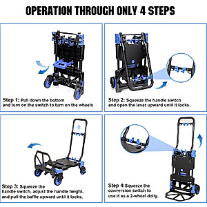 ITEFDTUTNE 2 in 1 Folding Hand Truck Dolly with Basket,330LBS Capacity Hand Cart Foldable, Folding Dolly Cart with Wheels, Collapsible Dolly, Hand Truck Foldable Dolly with Retractable Handle