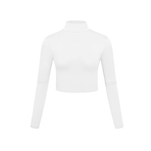 Kindcall Lightweight Mock Turtleneck Crop Tops Long Sleeve Casual Base Layer for Women or Teen Girls (White, Large)