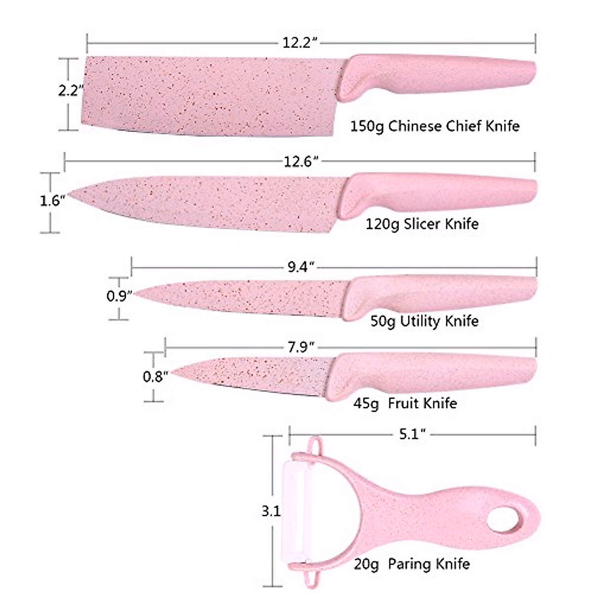Bonaweite Pink Knife Set, Pink Knife Set With Block, Pink Kitchen Knife Set, Pink Kitchenware Knives, Chef Pink Cooking Knife Set, Wheat Straw Stainless Steel Pink Knives Kitchen Ware