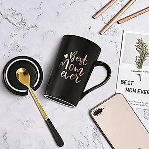 Gifts for Mom - Best Mom Ever Coffee Mug - Best Mom Mother Gifts - Mothers Day Christmas Gift from Daughter Son - Women Mom Gifts for Mom Mother - Mom Mug Cup 14Oz with Gift Box Packing Spoon Black