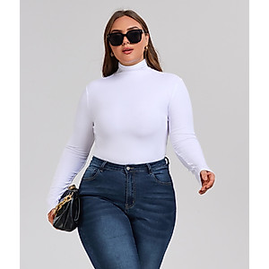 Womens Mock Turtleneck Long Sleeve Stretch Fitted Underscrubs Layer Tee Tops (XS, White)