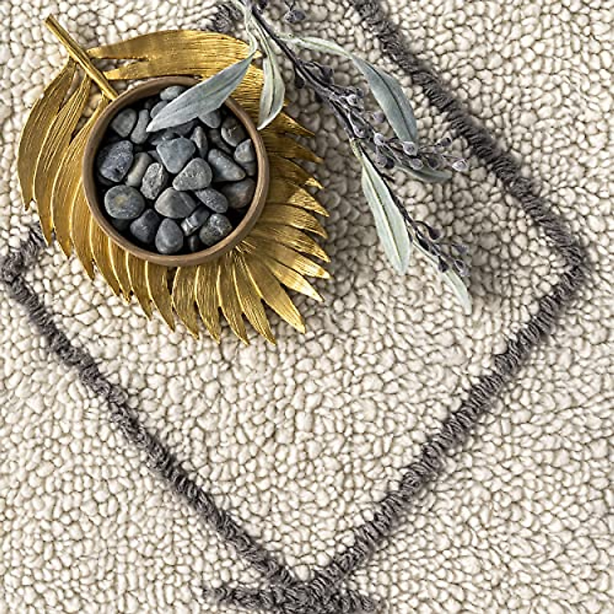 nuLOOM Sondra Machine Washable Wool Moroccan Diamond Area Rug, 5' x 8', Ivory