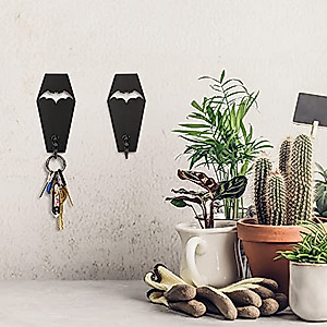 Ella & Emma Wall Mounted Mini Coffin Bat Decor Key Holder, Gothic House Decor, Can Be Used as a Towel, Mug Holder, Gothic Room Decor, Wood Key Hook, Key Hanger, Hanging Wooden Hooks (Pack of 2)
