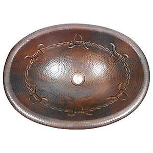 SimplyCopper 19" Oval County Style Copper Bath Sink with Barb Wire Design