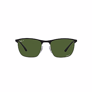 Ray-Ban RB3686 Square Sunglasses, Black On Silver/Polarized Dark Green, 57 mm