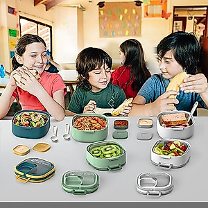 PEDECO Stackable Stainless Steel Bento Box,Leak-Proof,1-Tier Bento box,Lunch Box With Portable and Cutlery-Ideal Portion Sizes(27.05OZ) for Kids/Toddler-BPA-Free,Dishwasher Safe,Blue,over 3 years old