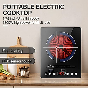 VBGK Electric Ceramic Cooktop, Electric Stove Top with Touch Control, 9 Power Levels, Kids Lock & Timer, Hot Surface Indicator, Overheat Protection,110V Induction Cooktop