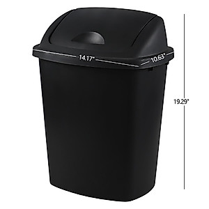 Fiazony 6 Gallon Plastic Kitchen Garbage Can Swing Top, Black Plastic Waste Bin with Swing Lid, 4 Pack