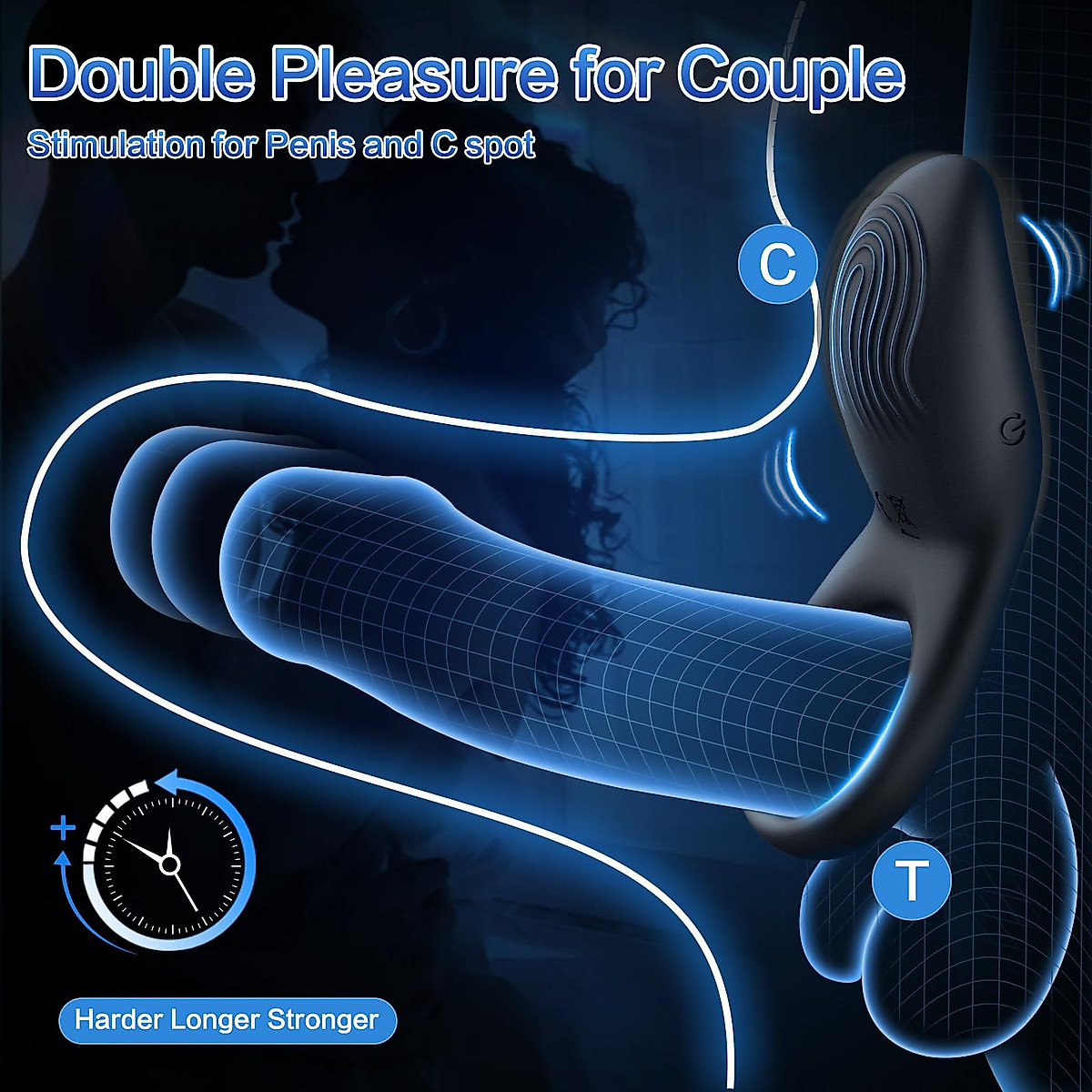 Erocome Vibrating Cock Ring Male Sex Toys with Clitoral Stimulator,Penis Ring Vibrator with 8 Vibration Modes Waterproof Rechargeable Cock Ring Vibrator Adult Sex Toys for Couples Male Masturbator