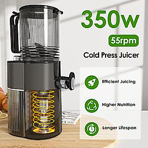 Cold Press Juicer, 5.81" 80oz Feed Chute Juicer, 350w Slow Masticating Juicer with 42oz Integrated Pulp Cup, Juicer Machines for Whole Vegetables and Fruits