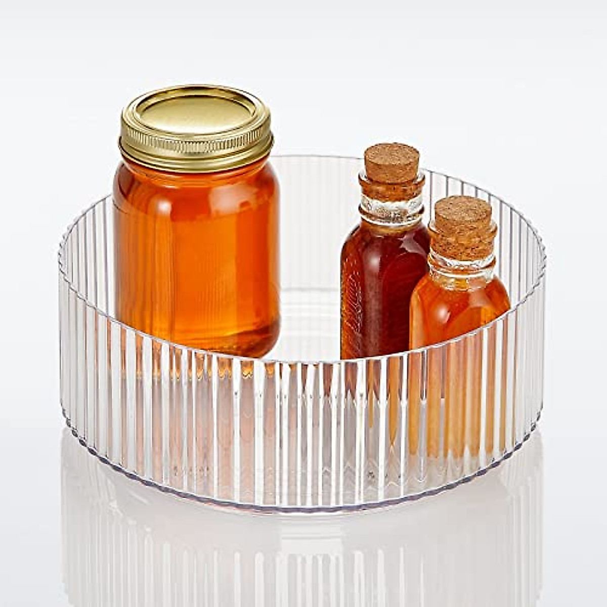 mDesign Fluted Lazy Susan Turntable Plastic Spinner for Kitchen and Bathroom Cabinet, Cupboard, or Countertop Organizing - Rotating Organizer for Condiments, Jewelry, Accessories - 9" Round - Clear