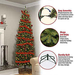 National Tree Company Artificial Pre-Lit Slim Christmas Tree, Green, Kingswood Fir, White Lights, Includes Stand, 6.5 Feet