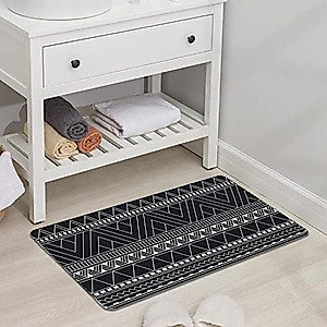 Boho Diatomaceous Earth Bath Mat Rug-Rubber Non Slip Quick Dry Super Absorbent Thin Bathroom Rugs Fit Under Door Shower Rug for in Front of Bathtub,Shower Room,Sink ( 17" L x 27" W Rectangle)