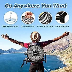 Smartele 16“ Rechargeable Floor Fan,Up to 30 Hours Outdoor Fan,15000mAh Battery Powered Fan for Garage Industrial Camping Car Travel Hurricane 16Inch