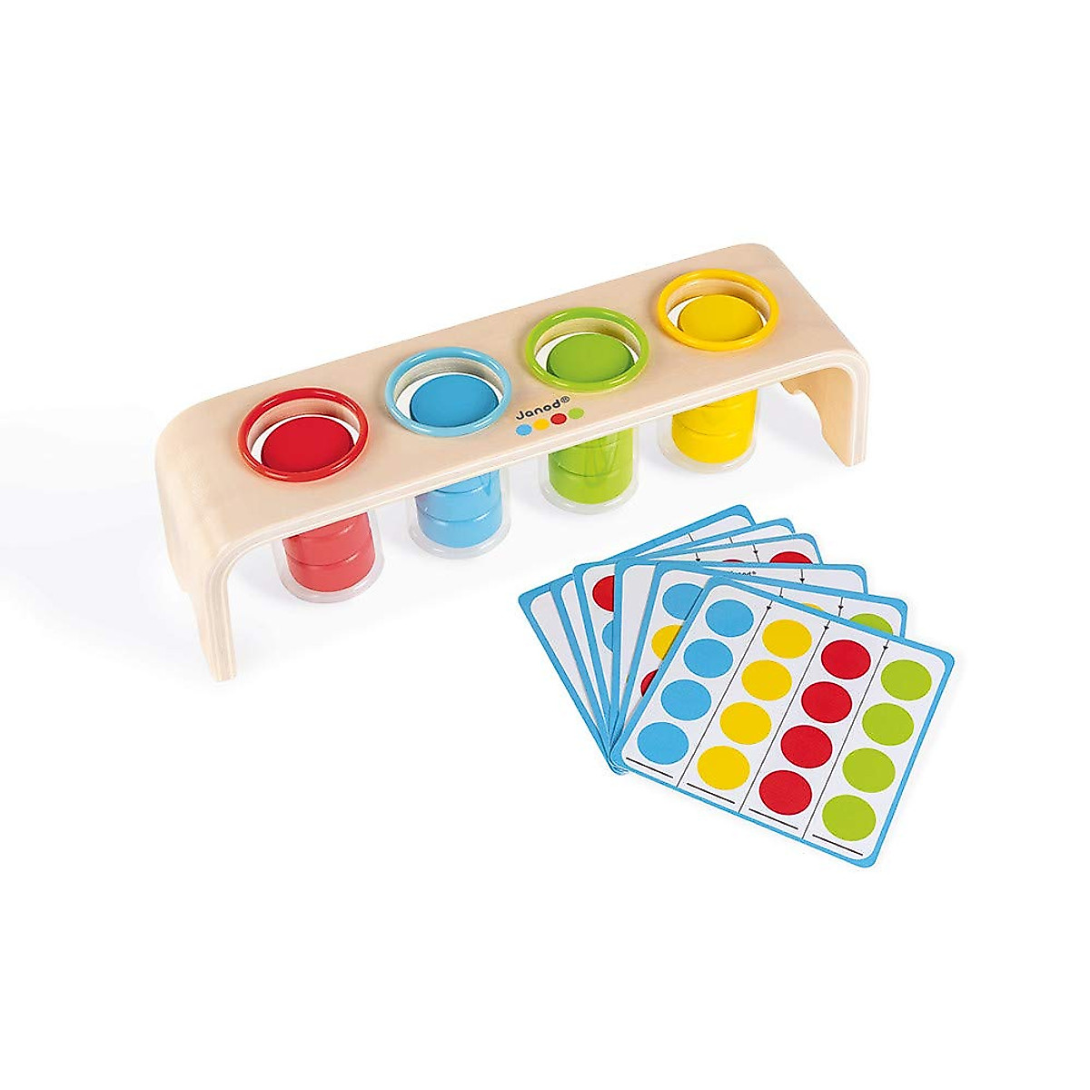 Janod Essentials Color Sorting Game – Wooden Puzzle with 12 Different Pattern Cards – Ages 2+ Years - J05066