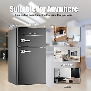 Frestec 3.2 Cu.Ft Mini Fridge with Frezzer,Small Refrigerators,2 Door Compact Refrigerator 37dB Quiet,7-Settings Mechanical Thermostat for Bedroom, Dorm, Office, Apartment (Black with Handle)