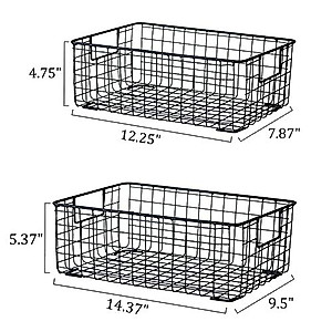Kingrol 2 Pack Wire Storage Baskets with Handles, Metal Organizer Basket Bins for Home, Office, Nursery, Laundry Shelves Organizer