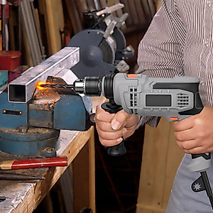 850W Electric Impact Drill, 7-Amp Hammer Drill, 1/2-Inch Electric Hammer Drill with 3000RPM, Variable Speed, 10 Drill Bits, for Concrete Floors, Walls, Bricks, Stone