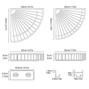 SMARTAKE 2-Pack Corner Shower Caddy, Stainless Steel Adhesive Bathroom Shelf with Removable Hooks, Wall Mounted Storage Organizer Racks for Shower, Kitchen, Toilet and Dorm, Black
