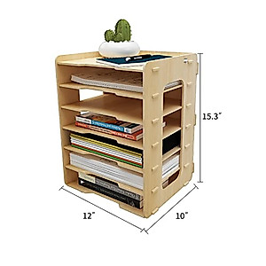 PUNCIA 7Tier Widthways Wood Office Paper Organizer for Desk Desktop File Holder Desk Letter Tray &A4 Paper Sorter Document Book Magazine Storage Shelf Rack Desk Organizer for Classroom Home Office