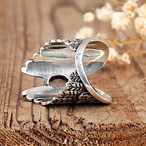 Big Large Angel Wings Moonstone Feather Wide Bands Ring for Women Girls,S925 Sterling Silver Full Finger Wide Bands Thumb Index Finger Ring,Retro Vintage Punk Gothic Biker Cocktail Gem Gemstone Crystal Stone Ring Jewelry Gift for Her (Ring_A, 10)