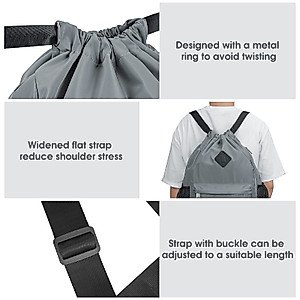 WANDF Drawstring Backpack Sports Gym Bag with Shoes Compartment, Water-Resistant String Backpack Cinch for Women Men(Large,Grey)