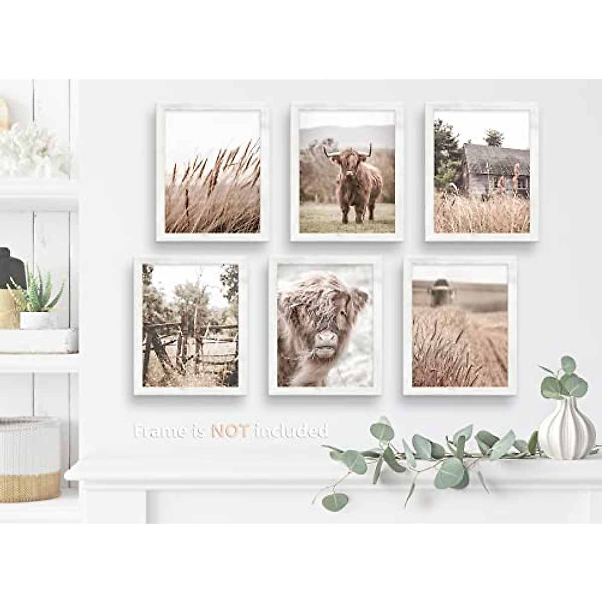 VICBOU Highland Cow Wall Art Highland Cow Decor Farmhouse Wall Decor Farm Animal Cow Print Stuff Rustic Wheat Field Landscape Print Painting for Home Kitchen Bathroom Living Room, 6Pcs, 8x10 Unframed