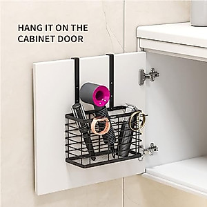 Segler Hair Dryer Organizer Wall Mounted & Cabinet Door, 3 in 1 Storage, Adjustable Height, Carbon Steel， Black