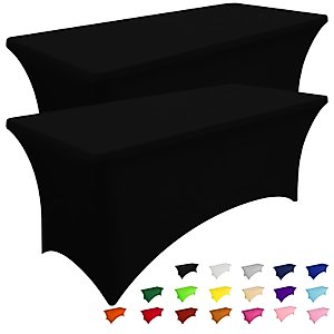 Smiry 2 Pack Spandex Table Cloth 6FT, Elastic Fitted Stretch Tablecloths for Rectangle Tables, Washable Table Cover for Outdoor, Wedding, Banquet & Parties (Black, 72Lx30Wx30H Inch)
