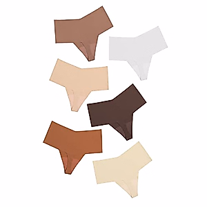 DEANGELMON Women Seamless Thongs No Show Thong Underwear Workout Panties High Waist Tanga Multiple Pack (4P1,M)