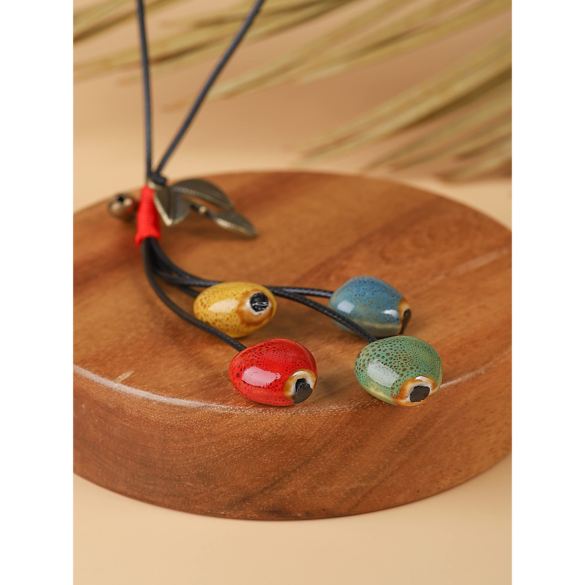 MINACHI Bohemian Leaf and Colorful Heart Shape Beads Lariat Necklace, Long Jewelry for Women