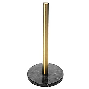 MyGift Modern Brass Paper Towel Holder for Counter with Black Marble Base, Kitchen Paper Towel Stand Holder for Standard and Large Size Rolls