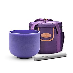 TOPFUND 432 Hz Violet A# Note Crystal Singing Bowl 8 inch Pineal Chakra with Heavy Duty Carrying Case and Suede Mallet